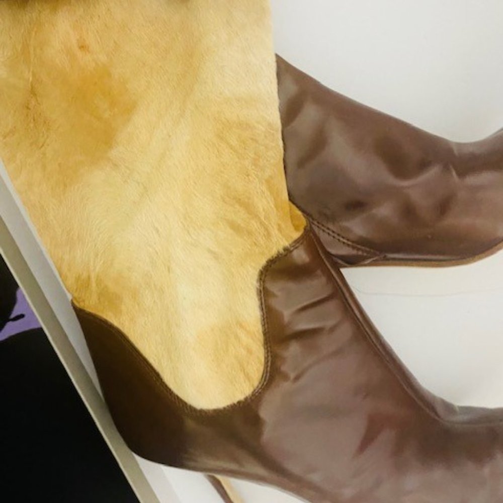 Brown Paten Leather W/Hair Italian Boot - Gem